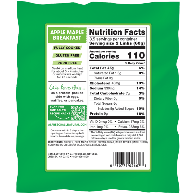 Apple Maple Chicken Breakfast Sausage - Al Fresco